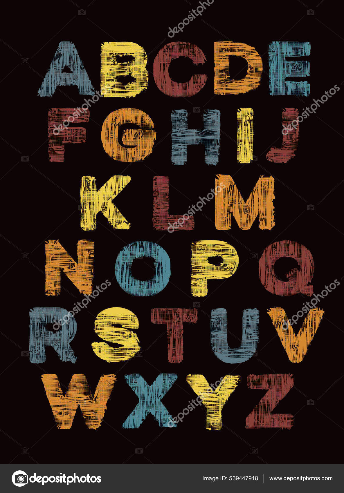 Colored Letters English Alphabet Textile Texture Vector Set Bright ...