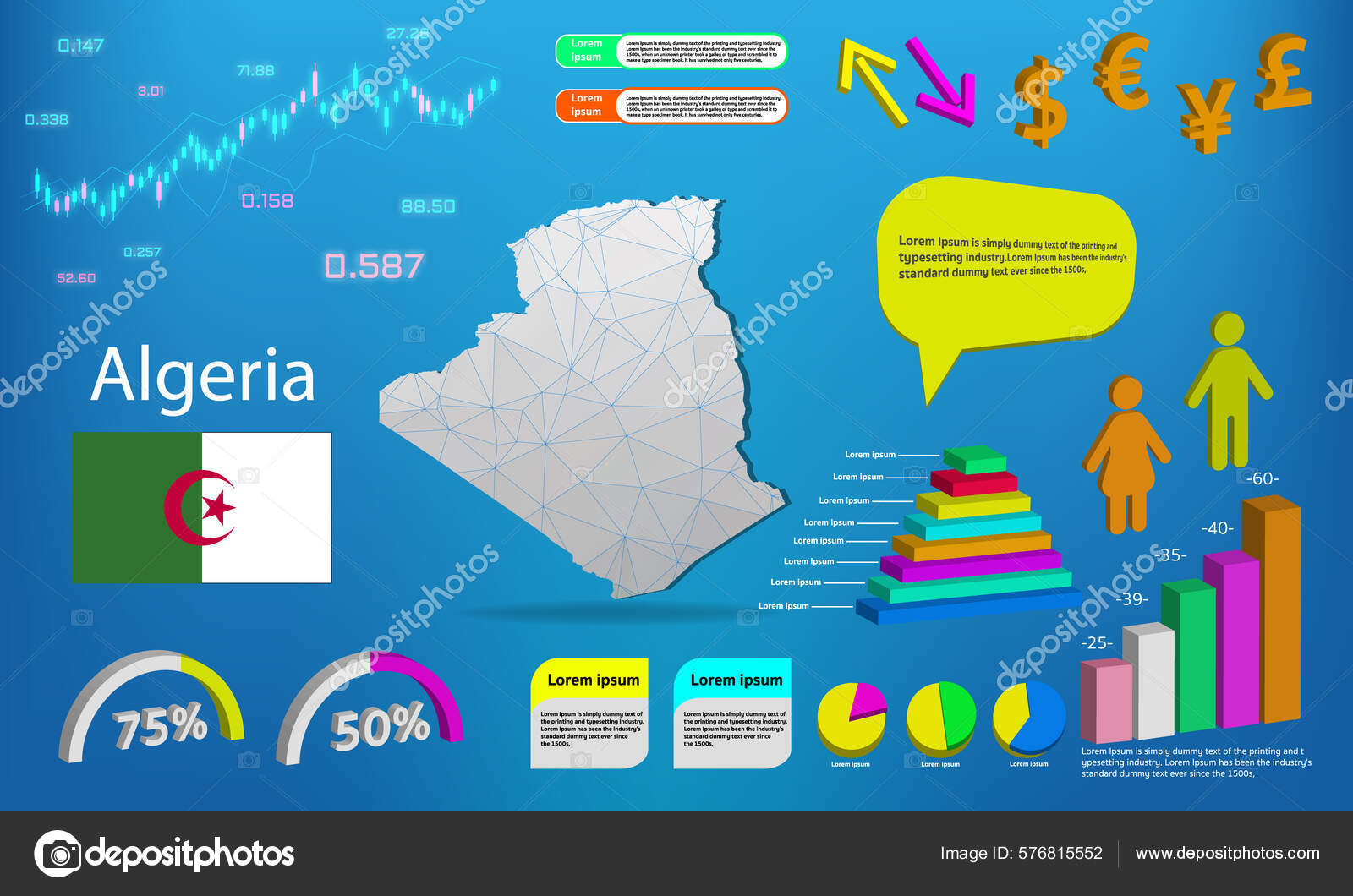 Algeria Map Info Graphics Charts Symbols Elements Icons Collection ...