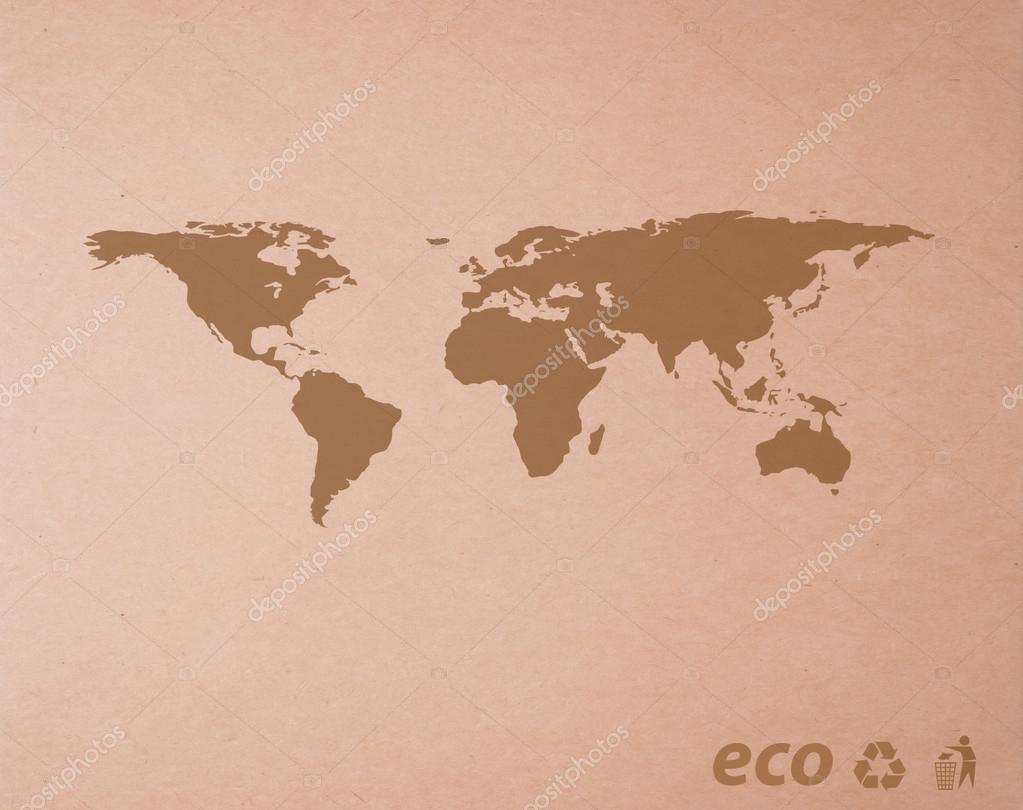 Brown recycled paper with Icon ecological map world — Stock Photo ...