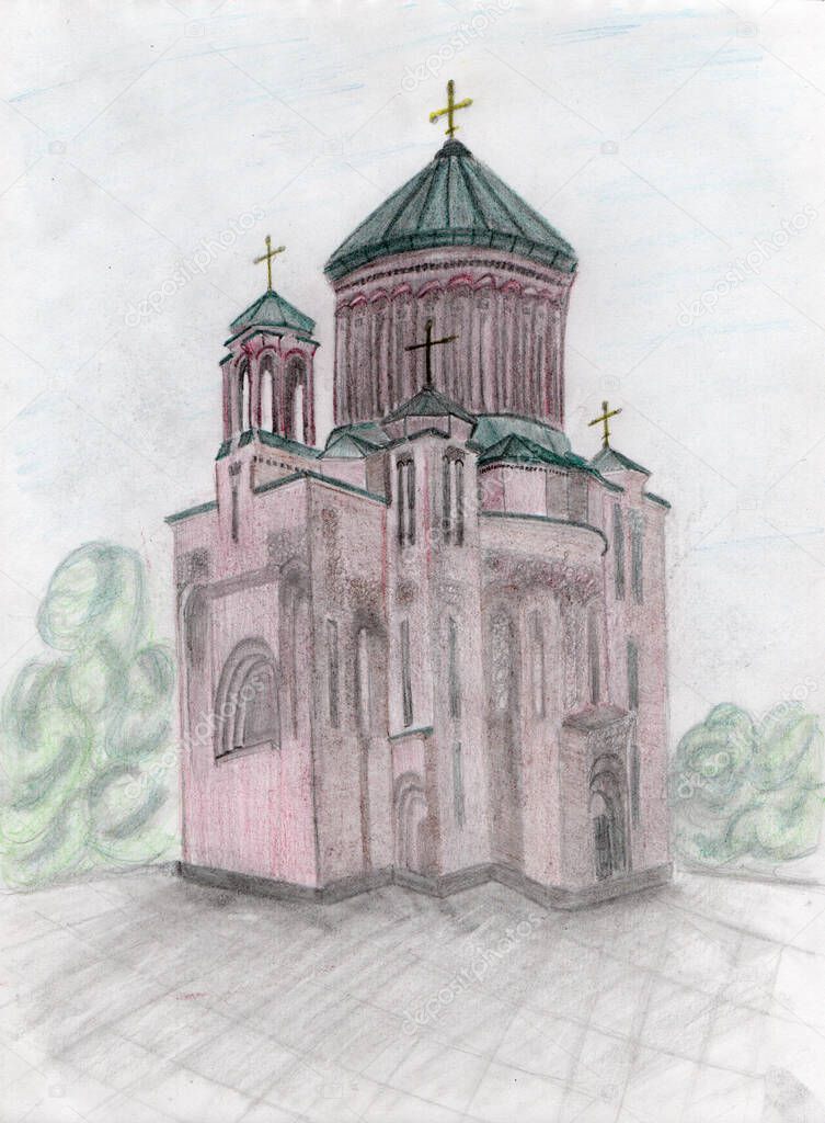 Dibujo a lápiz arquitectónico de la vista del edificio 2024