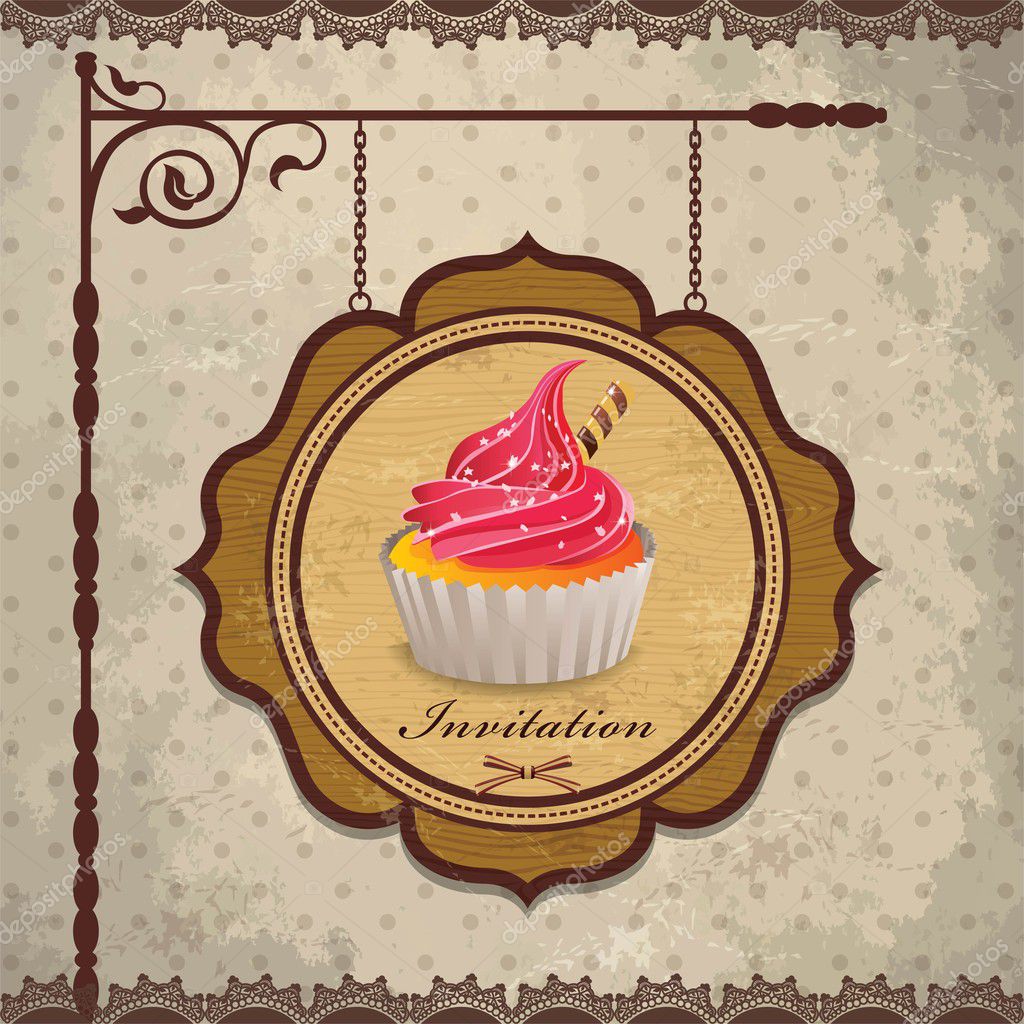 Vintage frame with cupcake template — Stock Vector © Donnay #12038017