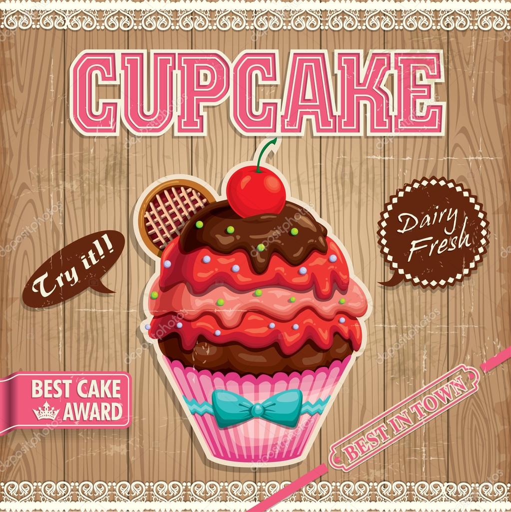 Poster vintage cupcake design avec fond en bois Vecteur par ©Donnay ...