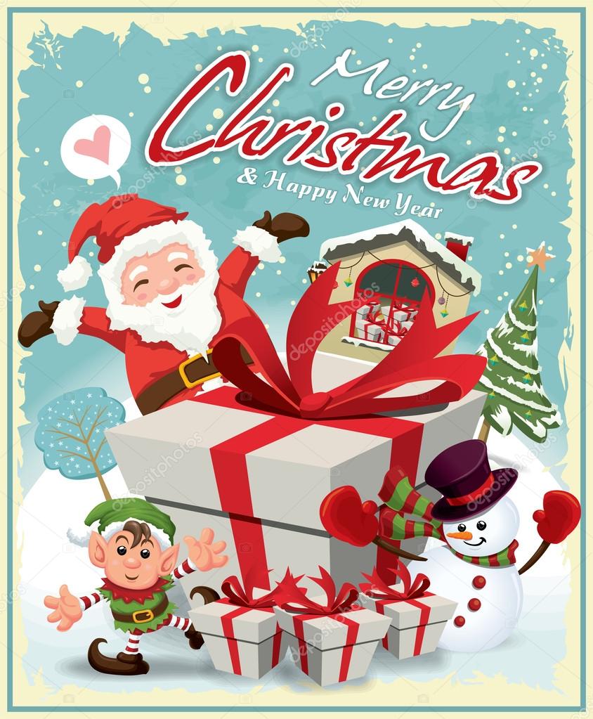 Vintage Christmas poster design with Santa Claus — Stock Vector ...