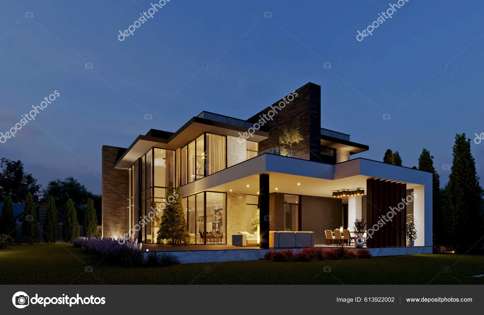 Visualization House Terrace Panoramic Windows Luxury Architecture ...