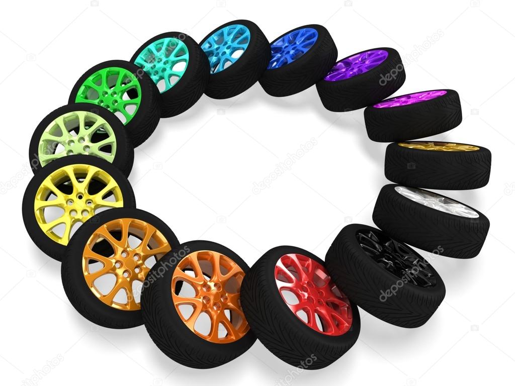 3d colorful car wheels Stock Photo by ©moneymaker11 32012723