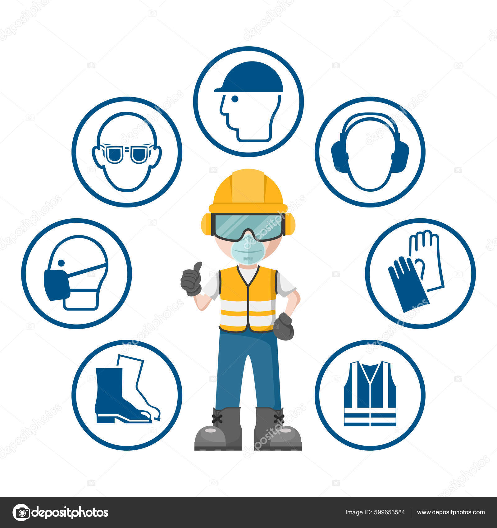 Worker Wearing His Personal Protective Equipment Set Industrial Safety ...
