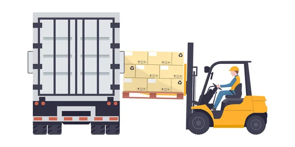 Forklift Truck Loading Pallet Stacked Boxes Cargo Container Shipping ...