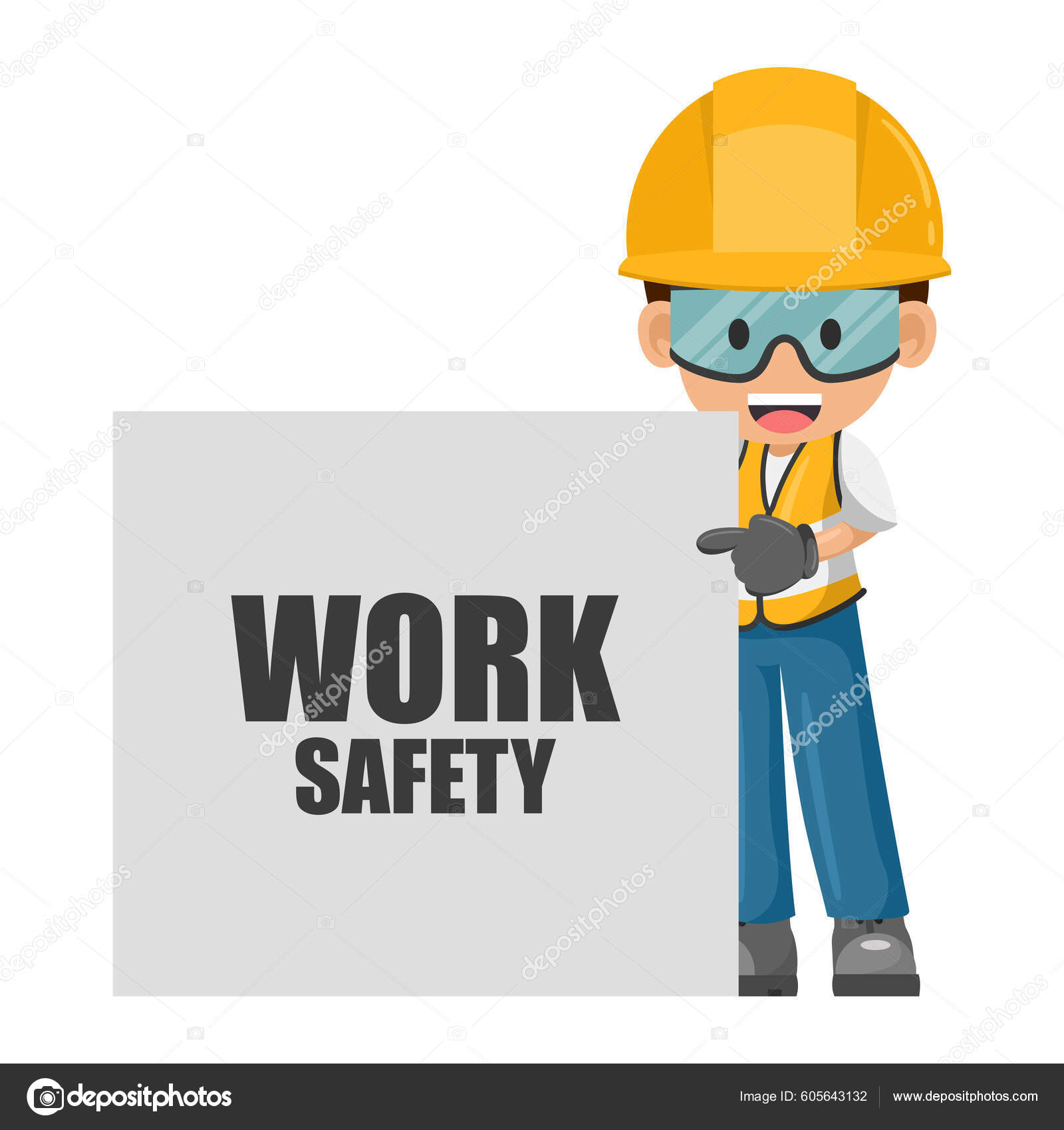 Construction Industrial Worker His Personal Protective Equipment Work Safety Poster Vector de ...