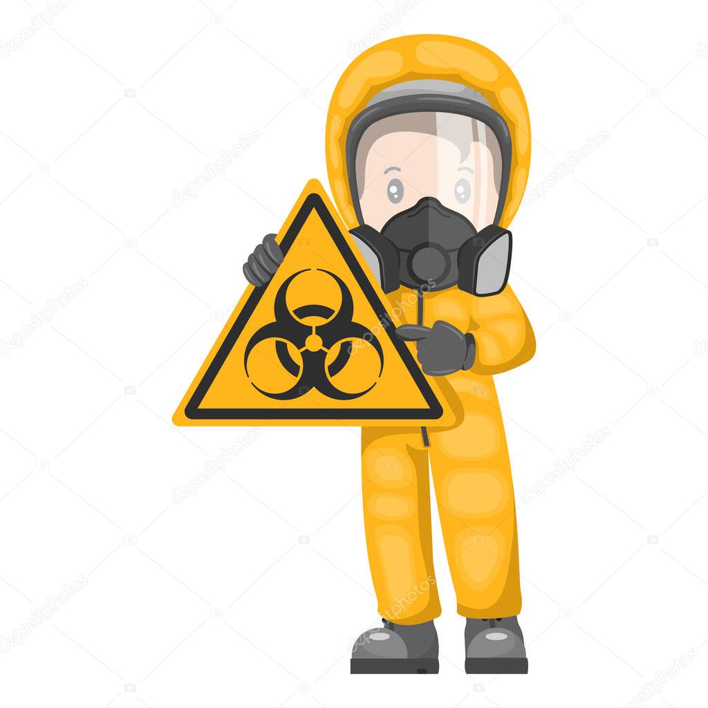 Industrial worker with biohazard sign warning. Biological hazard ...