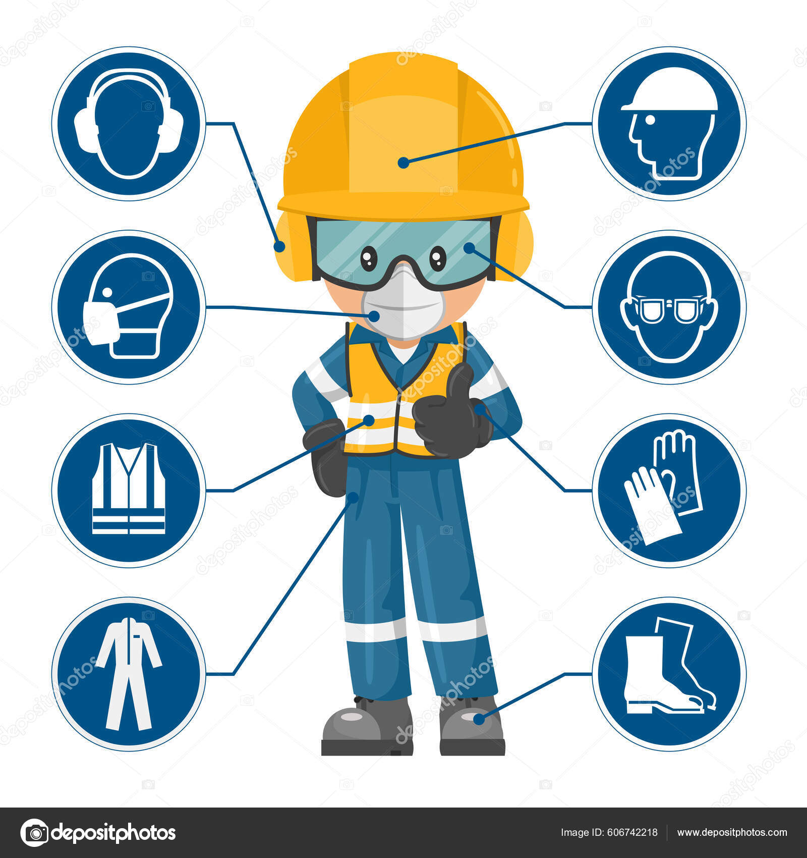 Trabajador Industrial Con Equipo Protección Individual Iconos ...