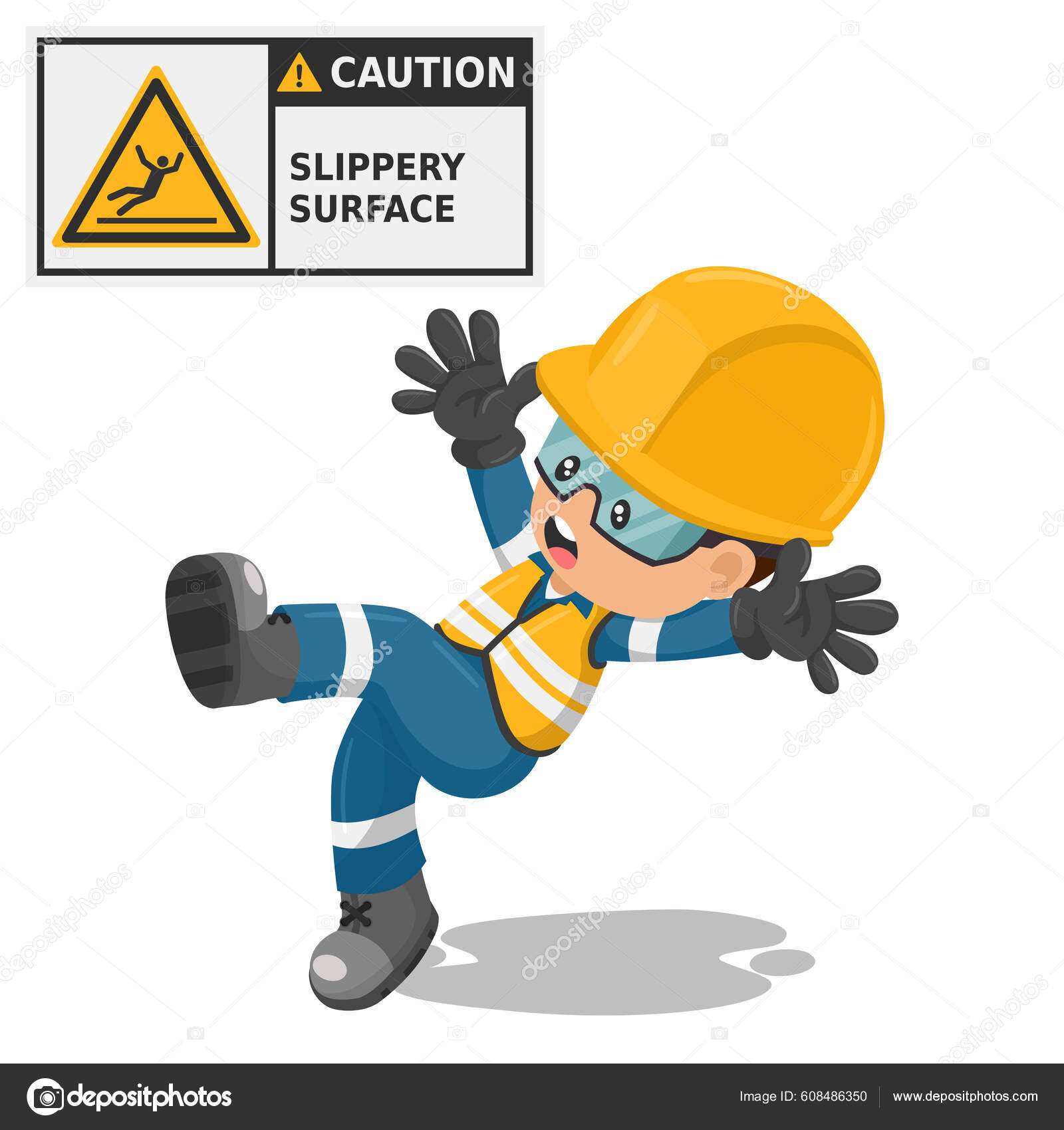 Trabajador Industrial Con Advertencia Peligro Superficie Resbaladiza ...