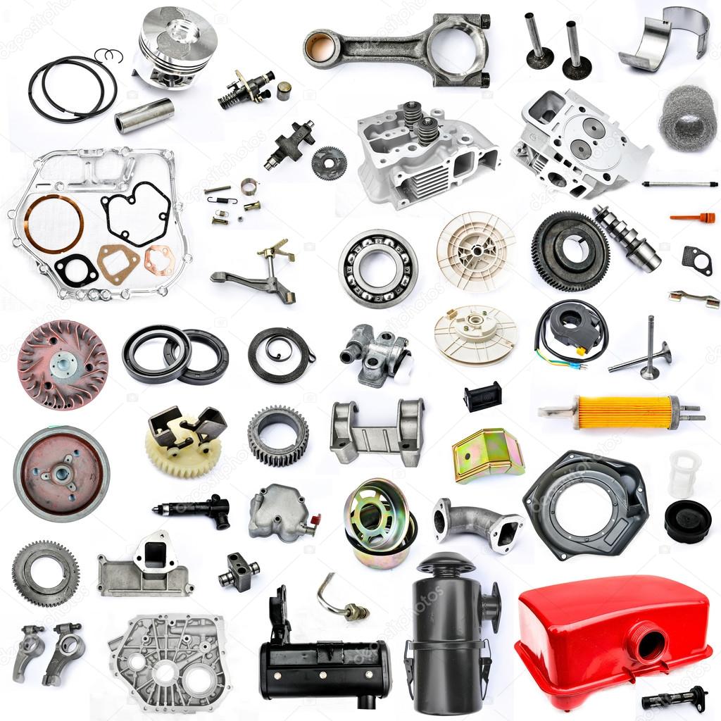 Collection of components power tiller on a white background — Stock ... Collection of components power tiller on a white background — Stock ...