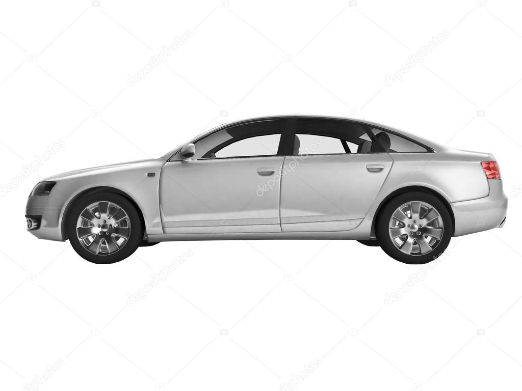 Side view of 3D image of silver Audi on white background Stock Photo by ...