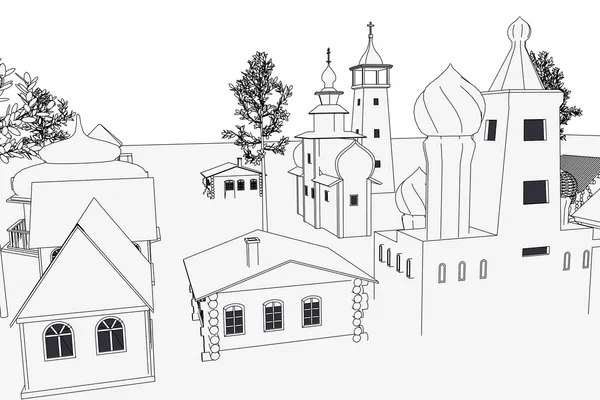 Orosz falu, rajz ceruza — Stock Fotó #80798234