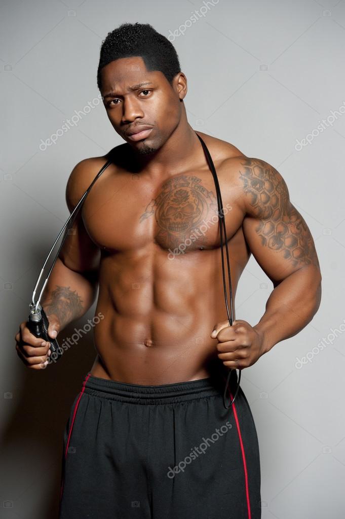 African American Body Builder with Jump Rope Stock Photo by ©eugenef ...