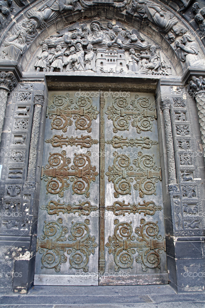 Paris - gate of side portal of st. Denis cathedral — Stock Photo ...