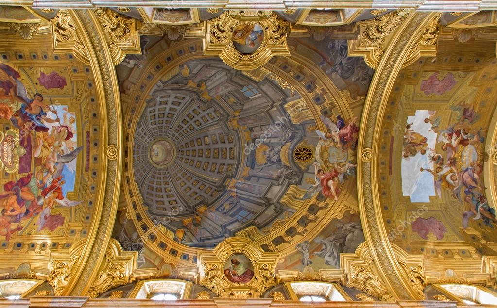 VIENNA - JULY 3: Frescos from ceiling of nave in baroque Jesuits church ...