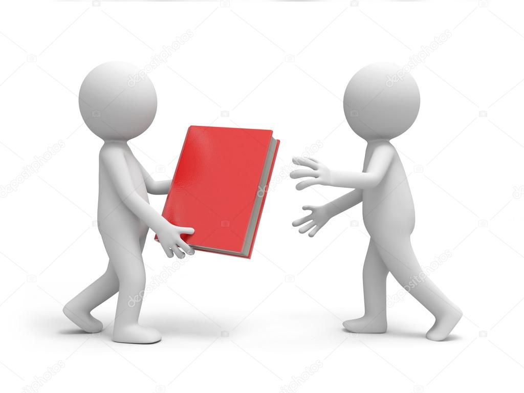 A 3d man sending a book to another one — Stock Photo © bluecups #24152723