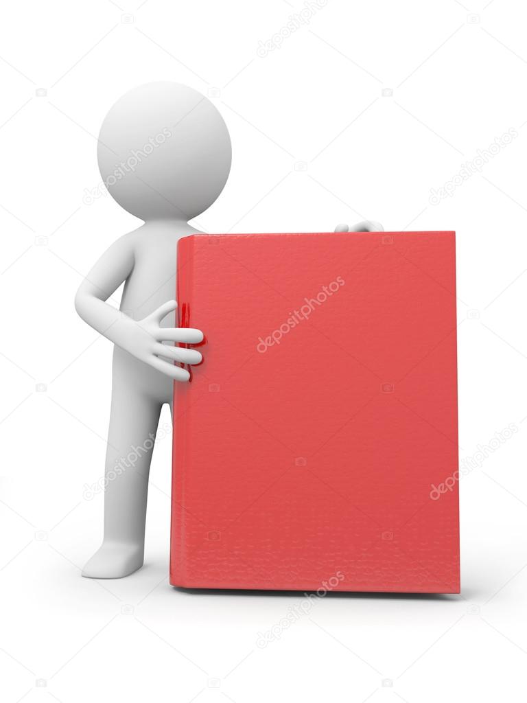 A 3d man supporting a book with hand — Stock Photo © bluecups #24153719