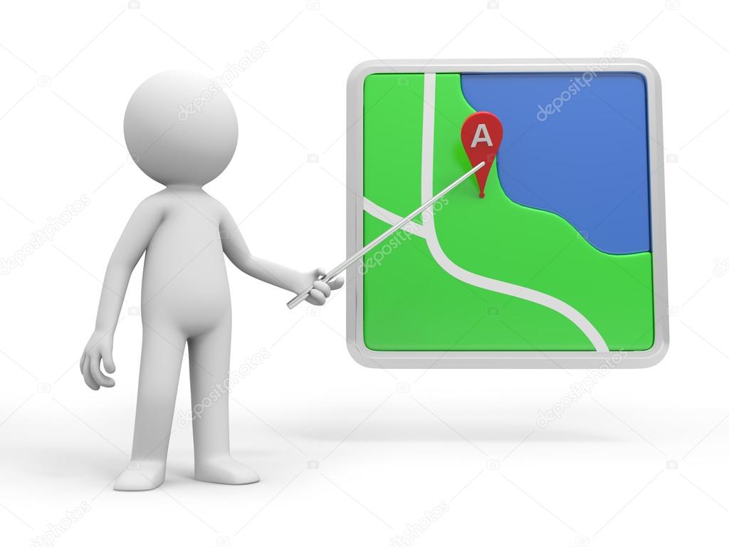 A 3d person pointing at a navigator with a stick — Stock Photo ...