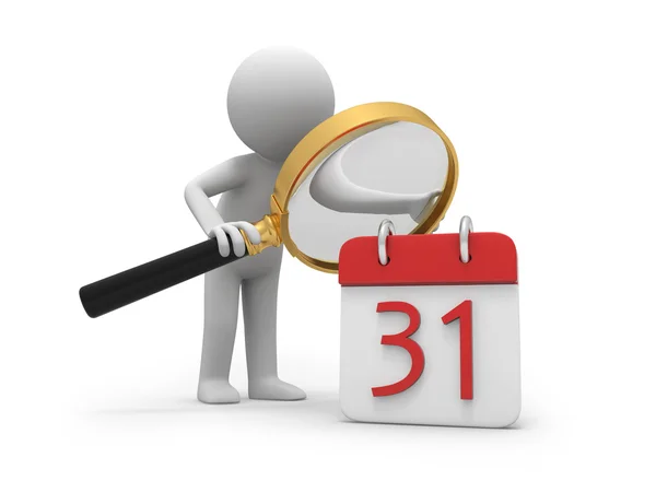 3d man watching a calendar with a magnifying glass — Stock Vector ...