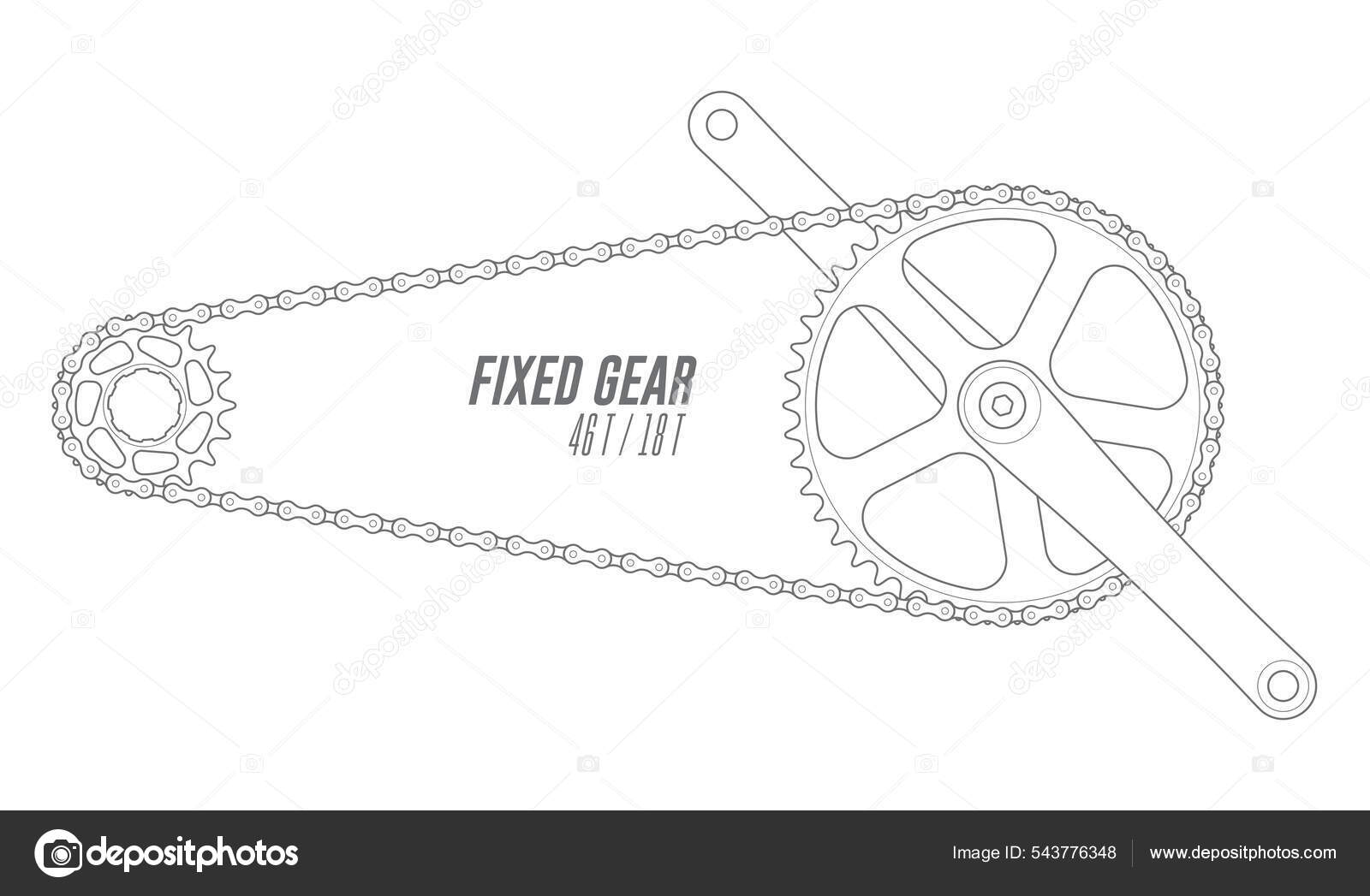 Vector Black Line Bicycle Crank Chain Fixed Gear Single Speed Stock ...