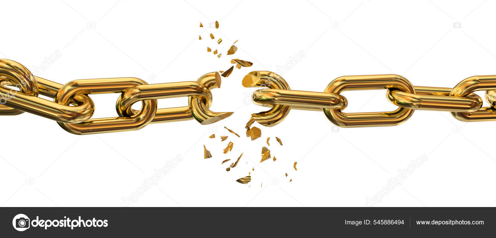Gold Golden Chain Breaking Pieces Horizontal Isolated White Background ...