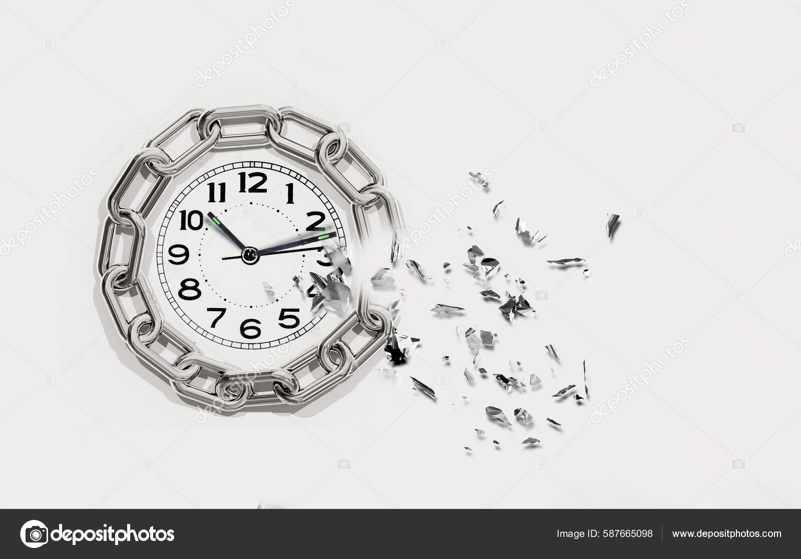 Time Clock Chain Break Breaking Isolated White Background Escape Prison ...