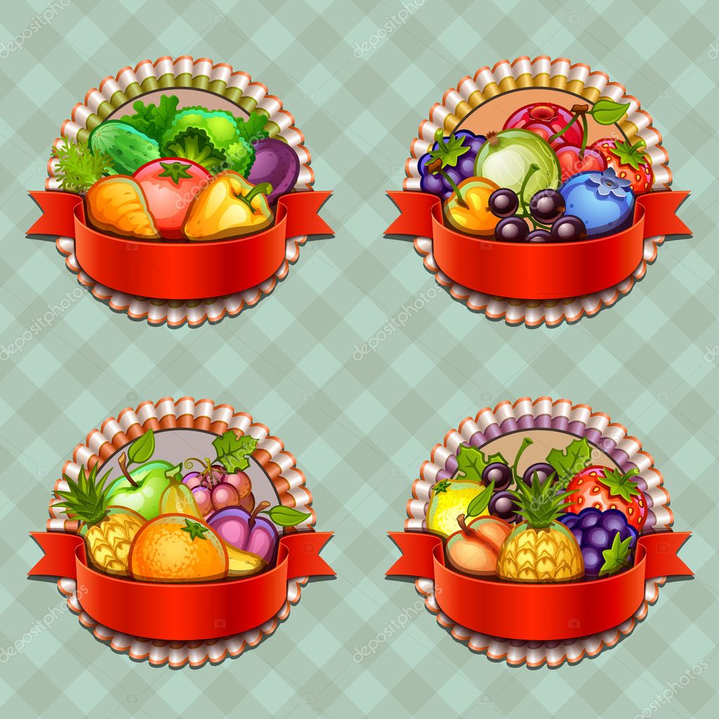 Conjunto de etiquetas de frutas y verduras Vector de stock por ... Conjunto de etiquetas de frutas y verduras Vector de stock por ...