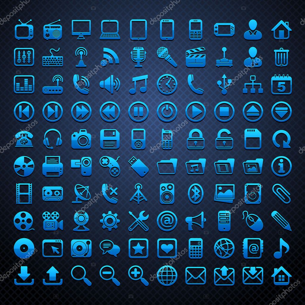 100 iconos vector azul — Vector de stock © Kolopach #18467453