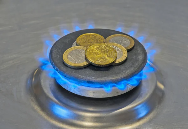 Euro Coins In a Blue Flame Gas - Stock Image - Everypixel