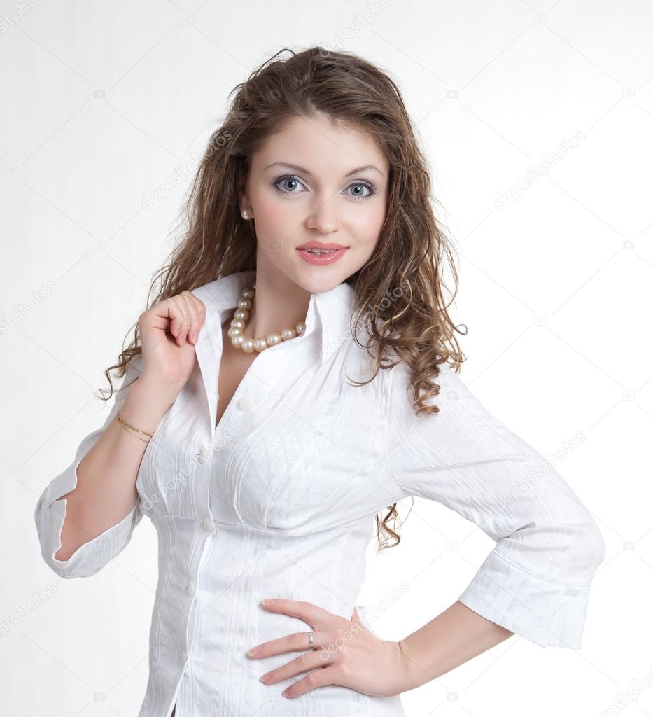 Beautiful woman on a white background — Stock Photo © ssnegireva #20124673