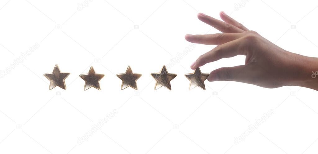 Mano de tocar suben en el aumento de cinco estrellas. Aumentar la evaluaci n de calificaci n y ...