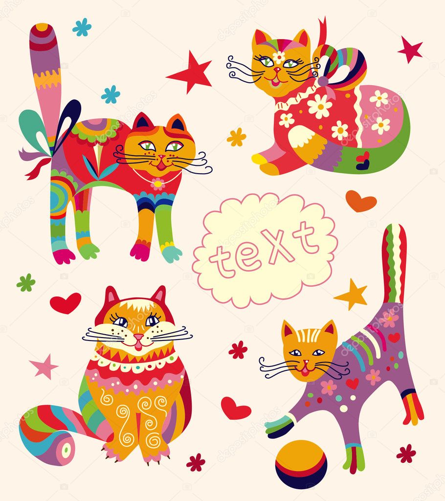 Greeting card with beautiful cats Stock Vector Image by ©evaletova ...