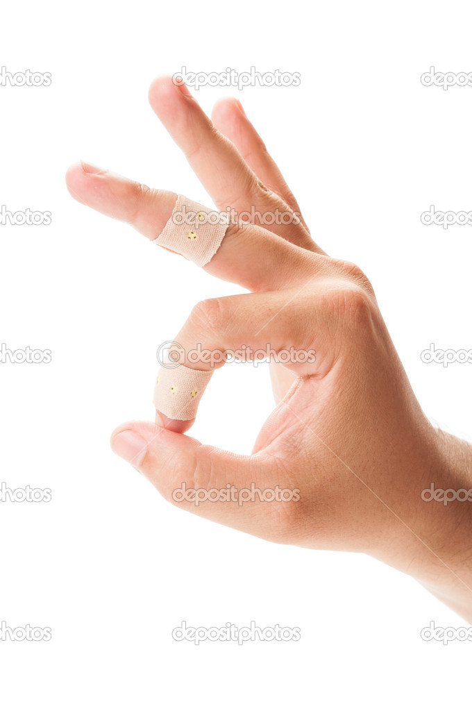 Ok or perfect sign using hand with patches on finger Stock Photo by ...