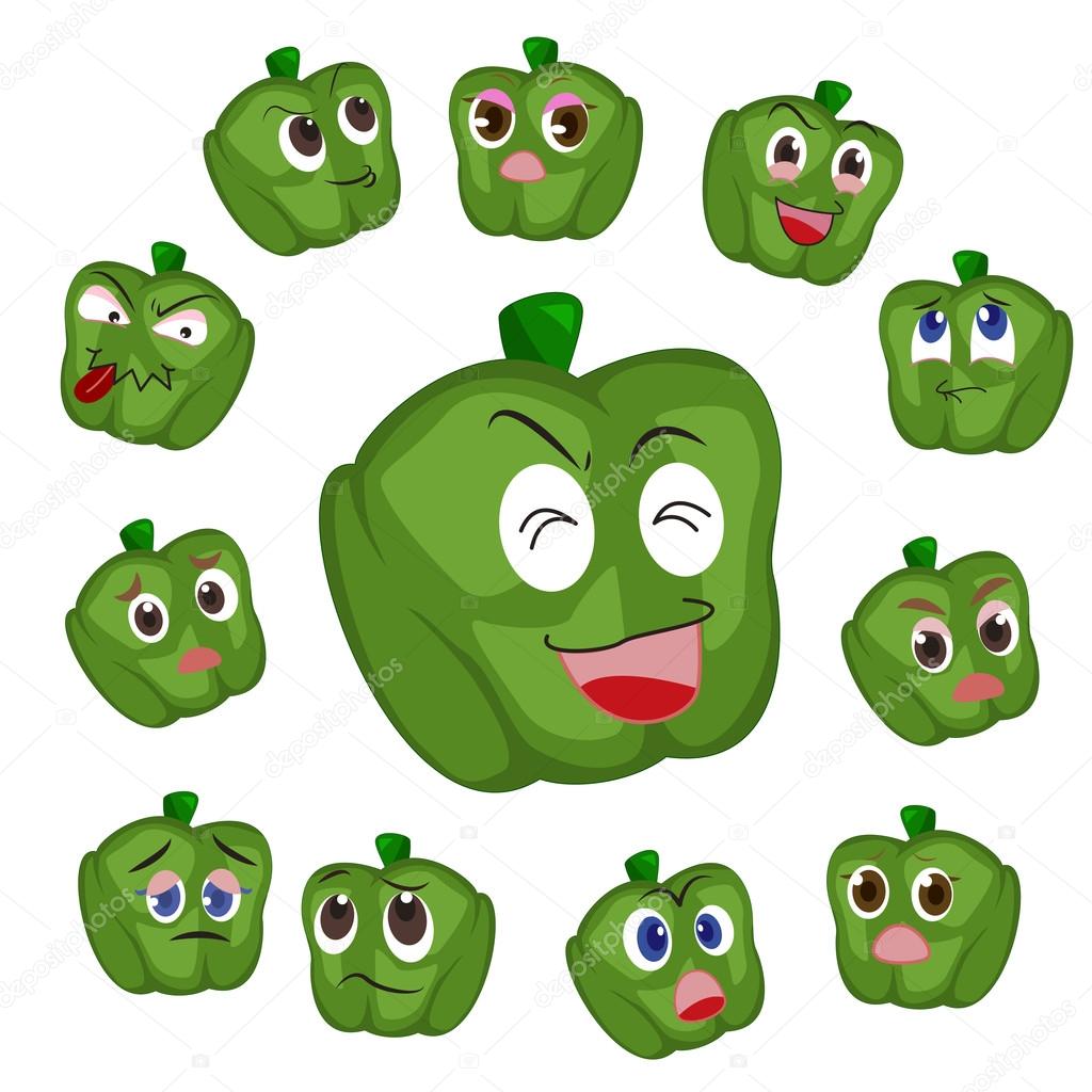Green pepper cartoon with many expressions Stock Vector Image by ...