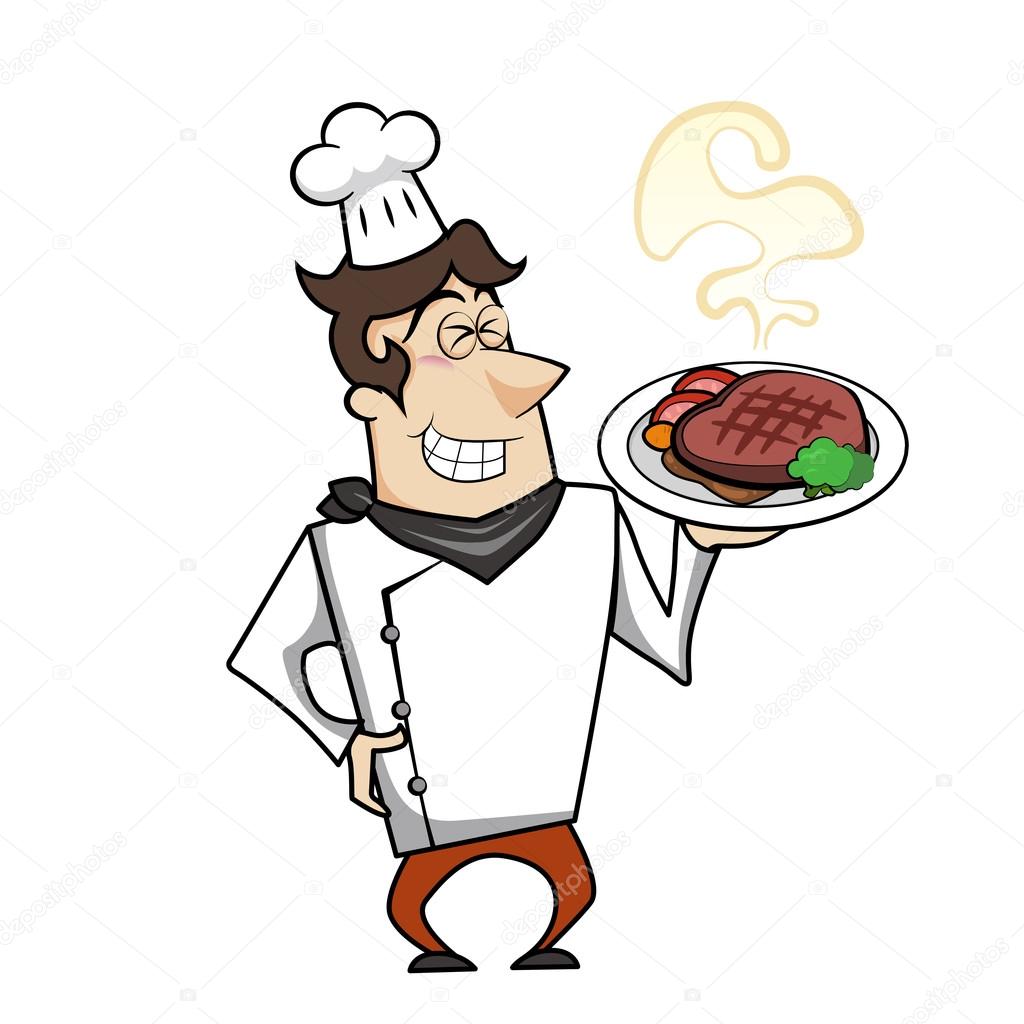 Cartoon Chef with Steak Dinner — Stock Vector © kchungtw #21809831