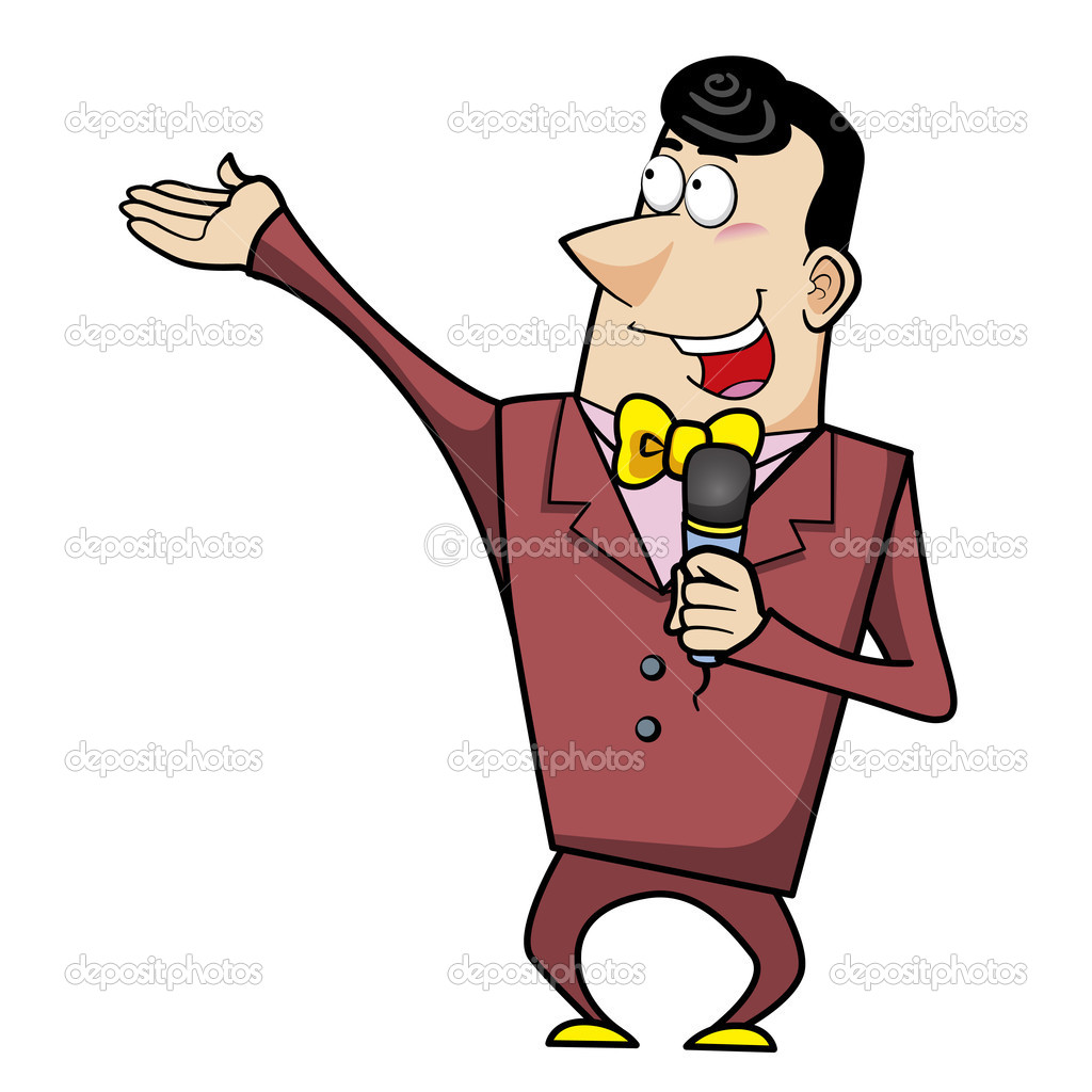 Dibujos animados anfitrión presentador con micrófono — Vector de stock ...