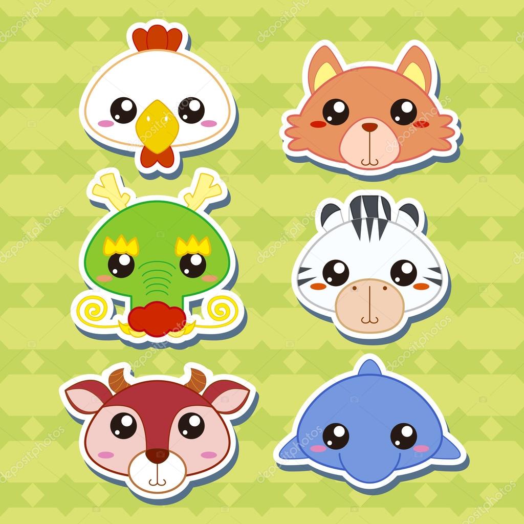 Six Cute Cartoon Animal Head Stickers Stock Vector Image by ©kchungtw ...