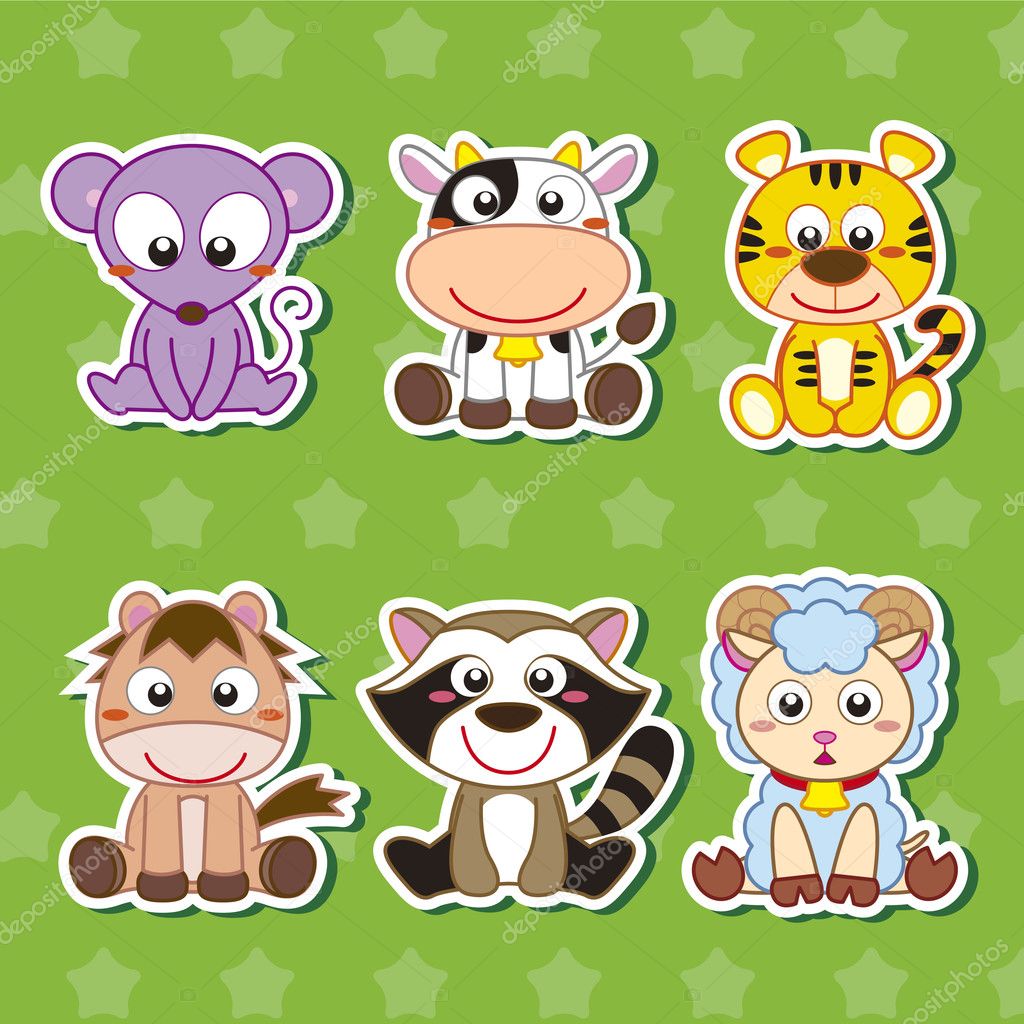 ©6 개의 귀여운 만화 동물 스티커 #kchungtw의 22853726 스톡 일러스트레이션