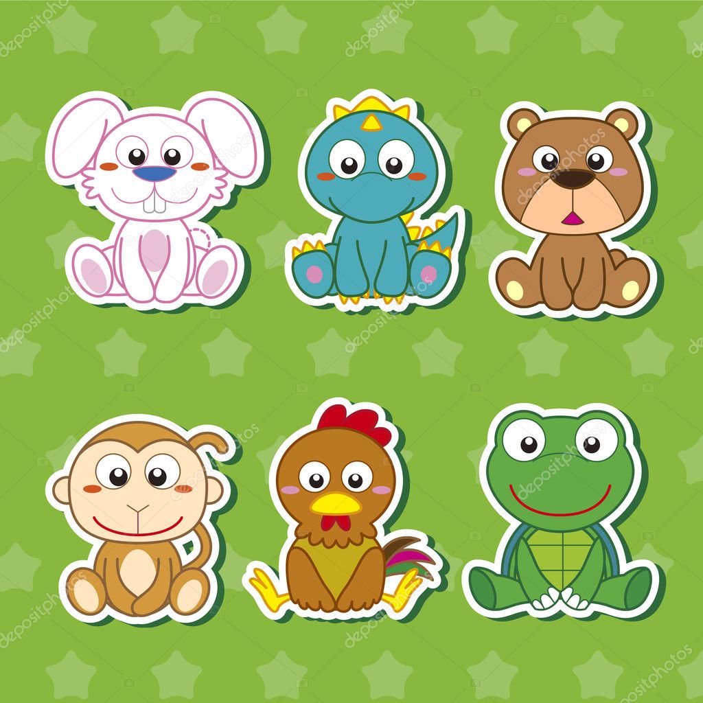 Six Cute Cartoon Animal Stickers Stock Vector Image by ©kchungtw #22853730