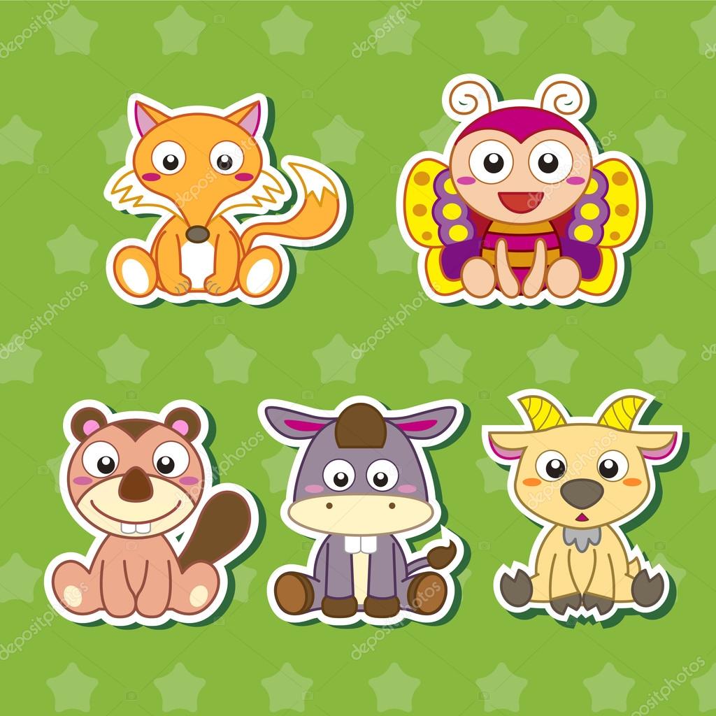 Five Cute Cartoon Animal Stickers Stock Vector Image by ©kchungtw #22853742