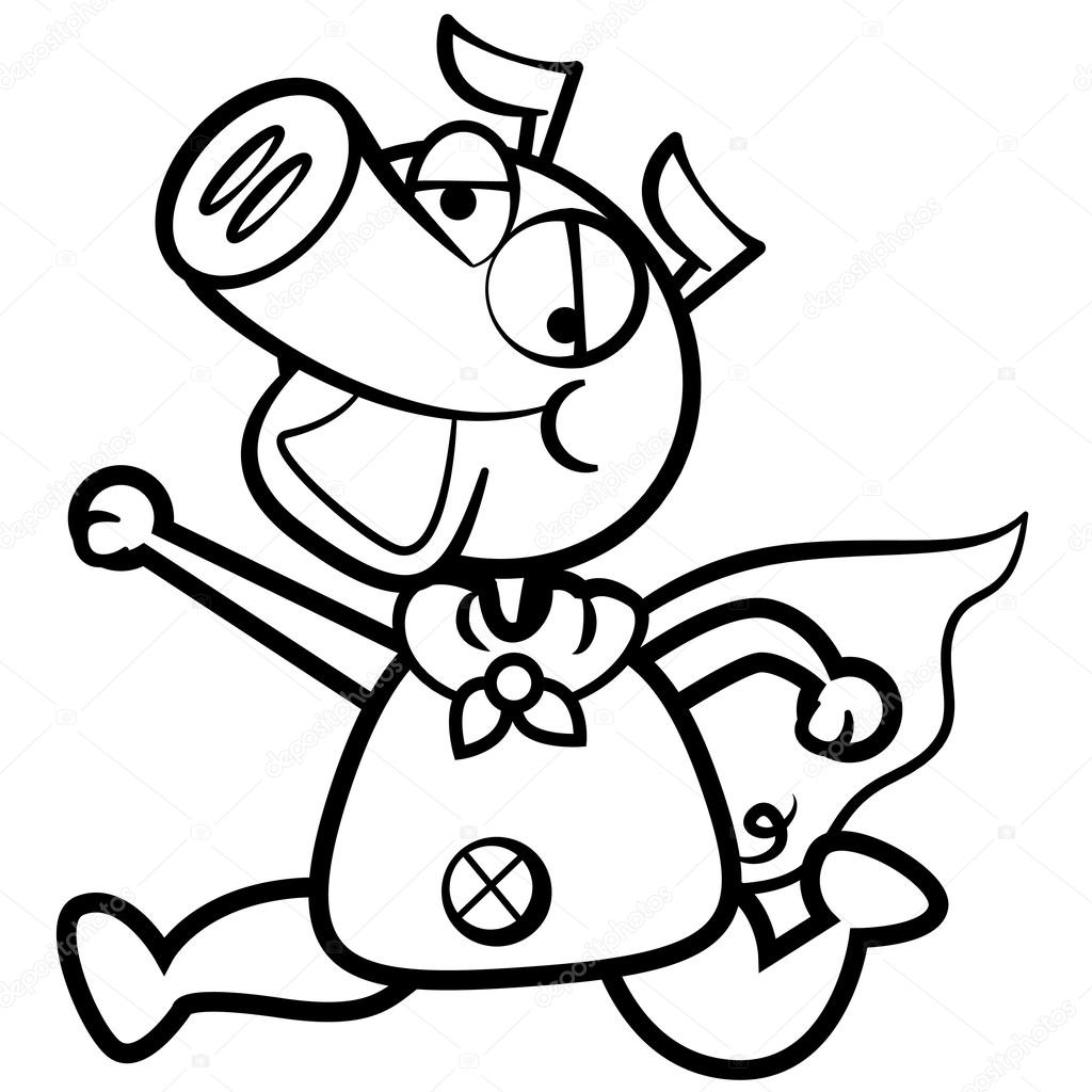 Coloring humor cartoon pig running with white background Stock Vector ...