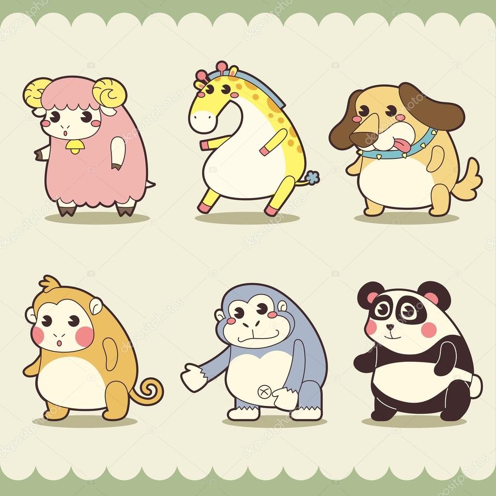 Retro cute animals set — Stock Vector © kchungtw #27970387