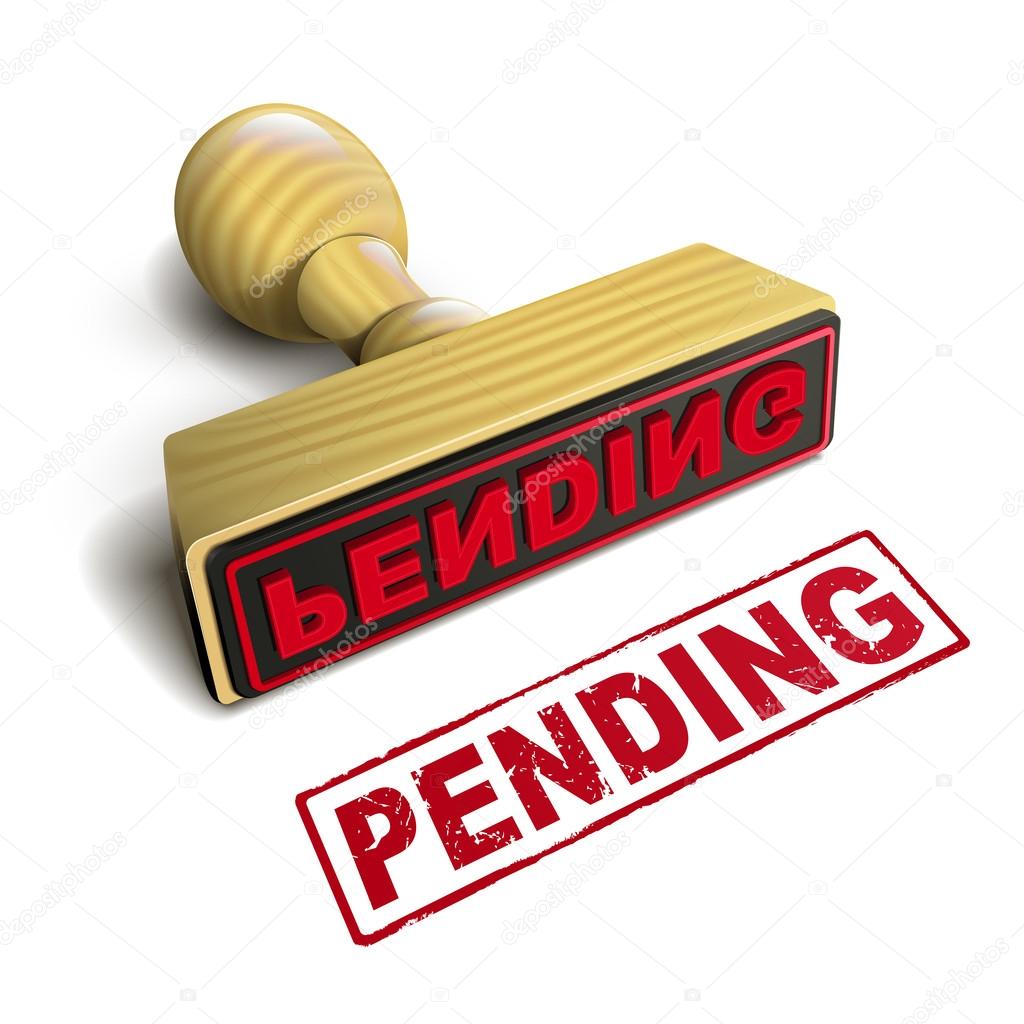 Sello pendiente con el texto en rojo sobre fondo blanco — Archivo ...