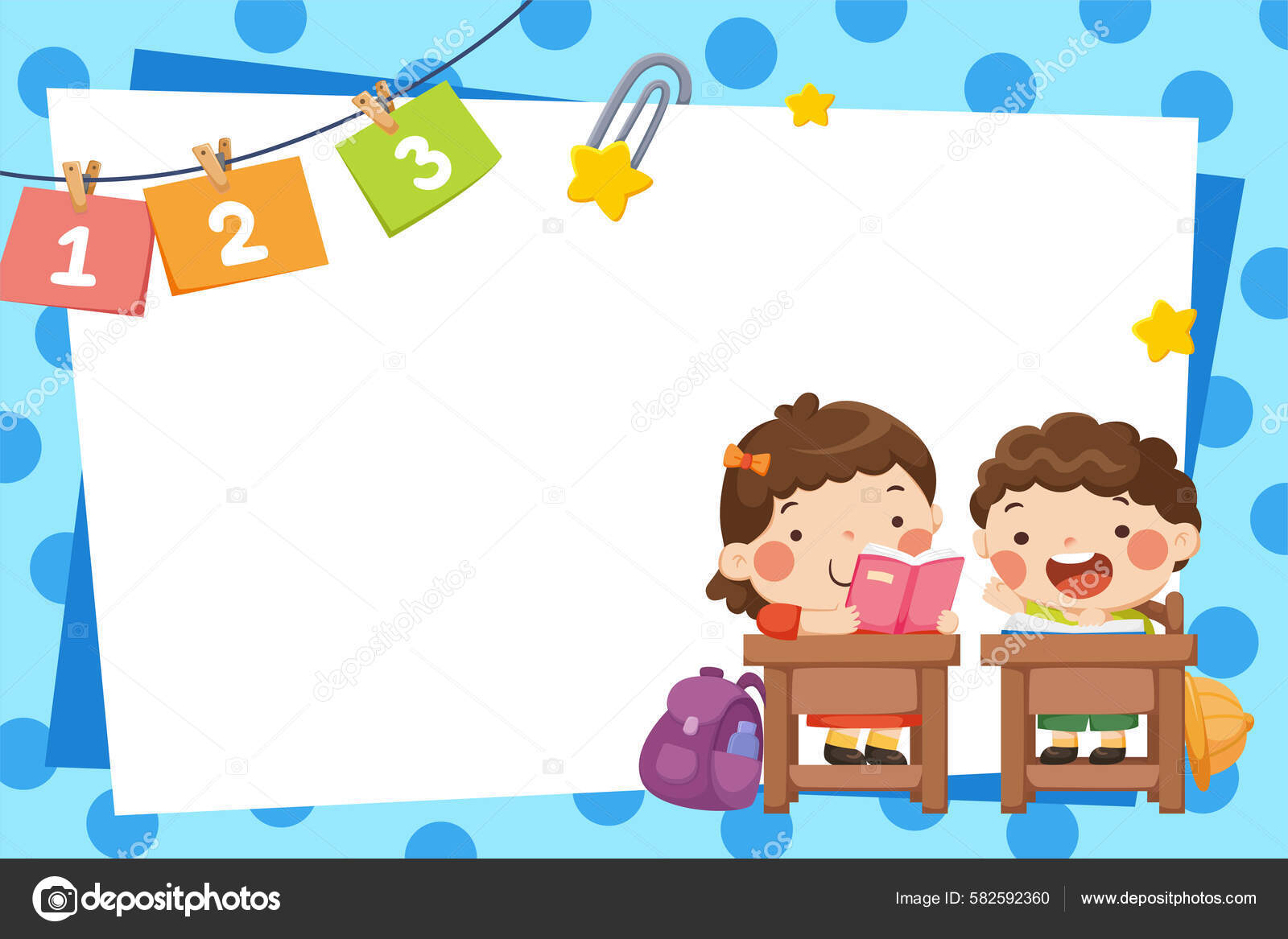 Cartoon Illustration Paper Sheet Frame School Kids Sitting Classroom ...