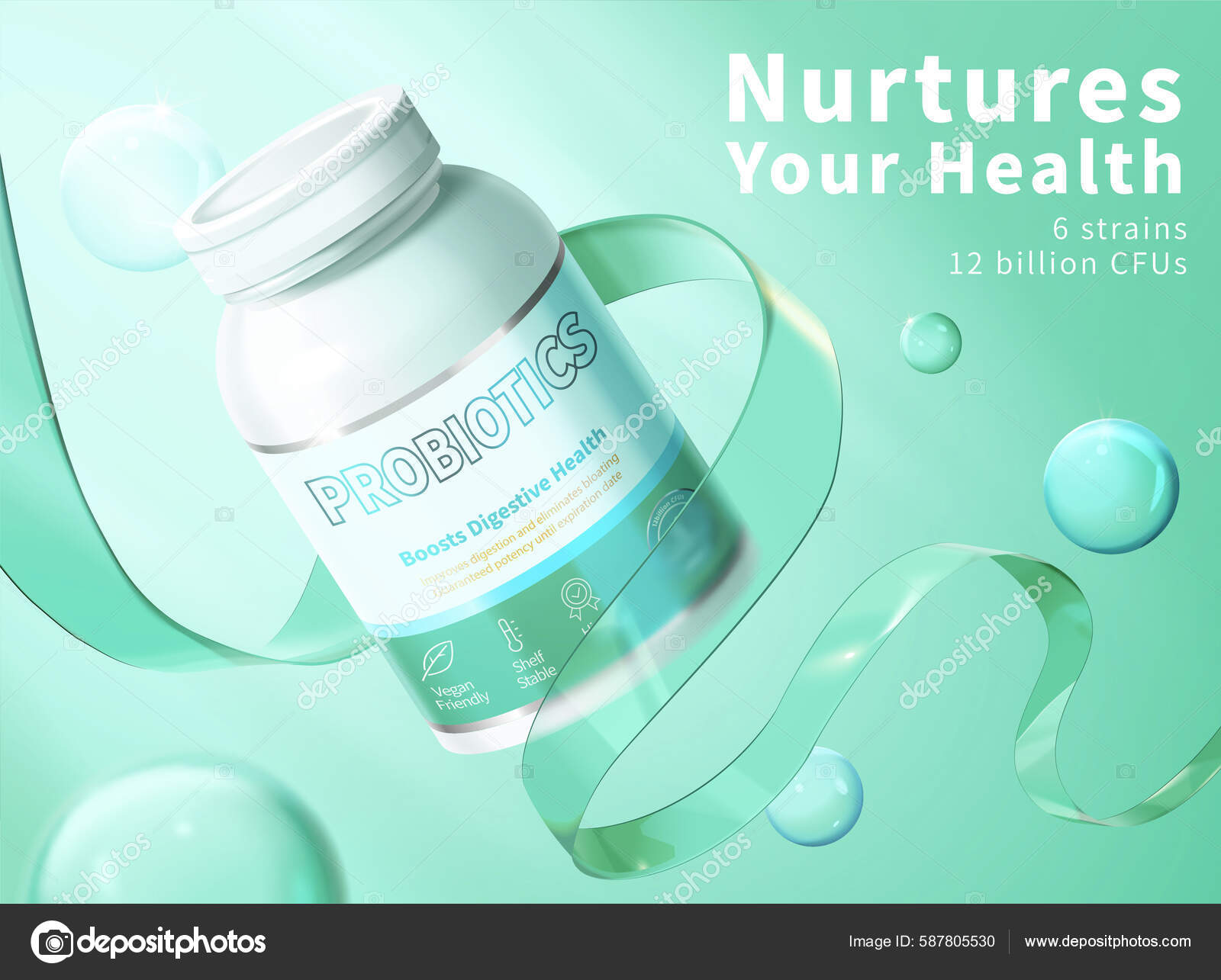 Creative Probiotics Supplement Template Composition White Drug Bottle ...