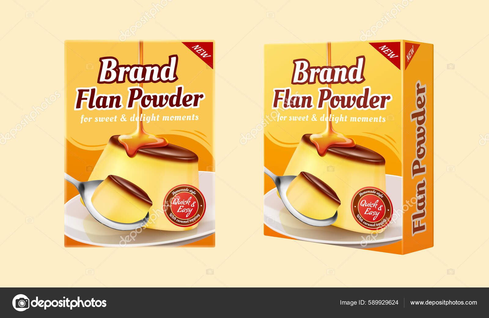 Flan Powder Package Design Mockup Set Illustration Isolated Light ...