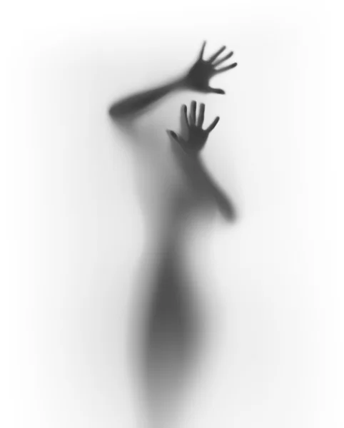 Scary human silhouette behind a diffuse surface - Stock Image - Everypixel