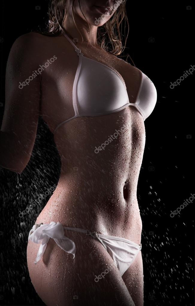 Frau Im Weißen Bikini Stockfotografie Lizenzfreie Fotos © Belphnaque